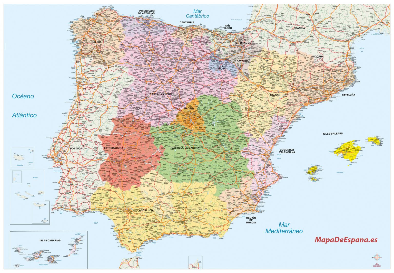 Mapa de España Político, Físico y Mudo listos para Imprimir 【ACTUALIZADOS】